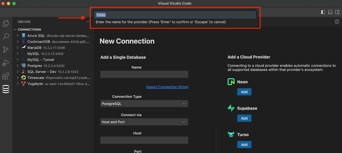 DBCode - Docs - Connect a Cloud Provider