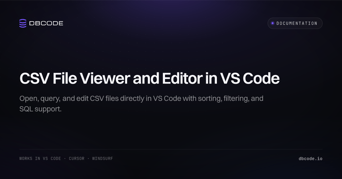 CSV File Viewer and Editor in VS Code | DBCode