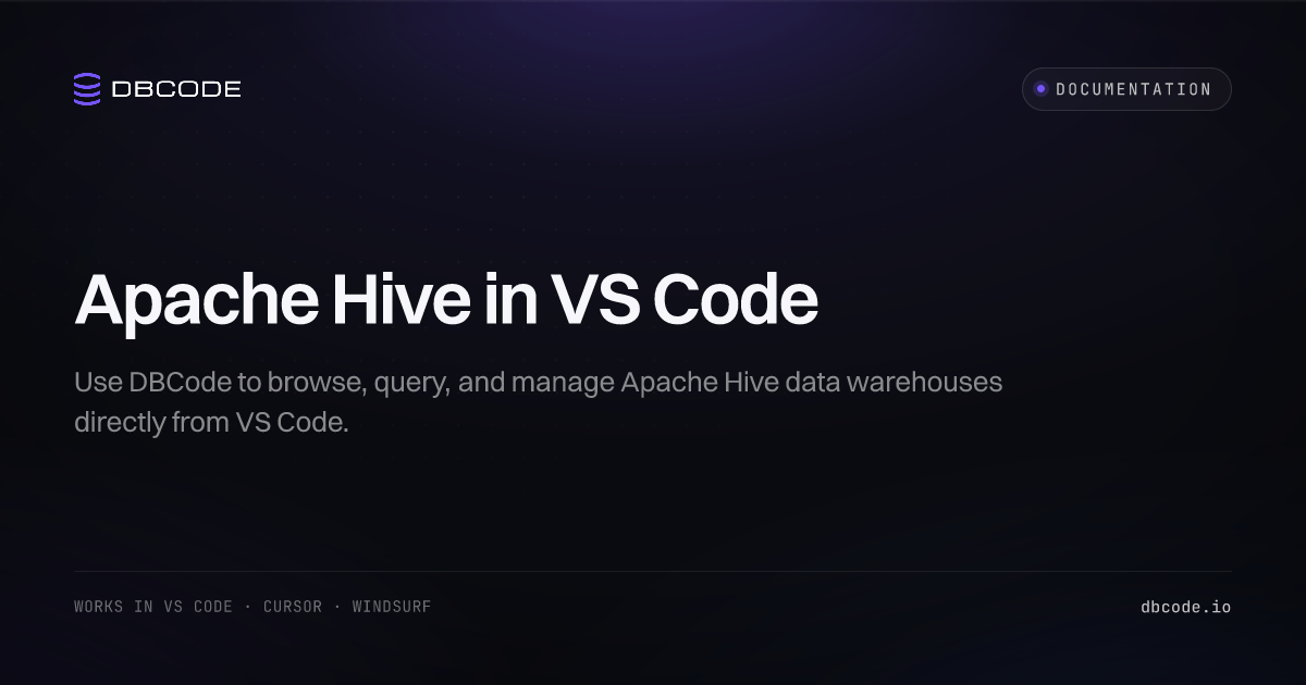 Apache Hive in VS Code | DBCode